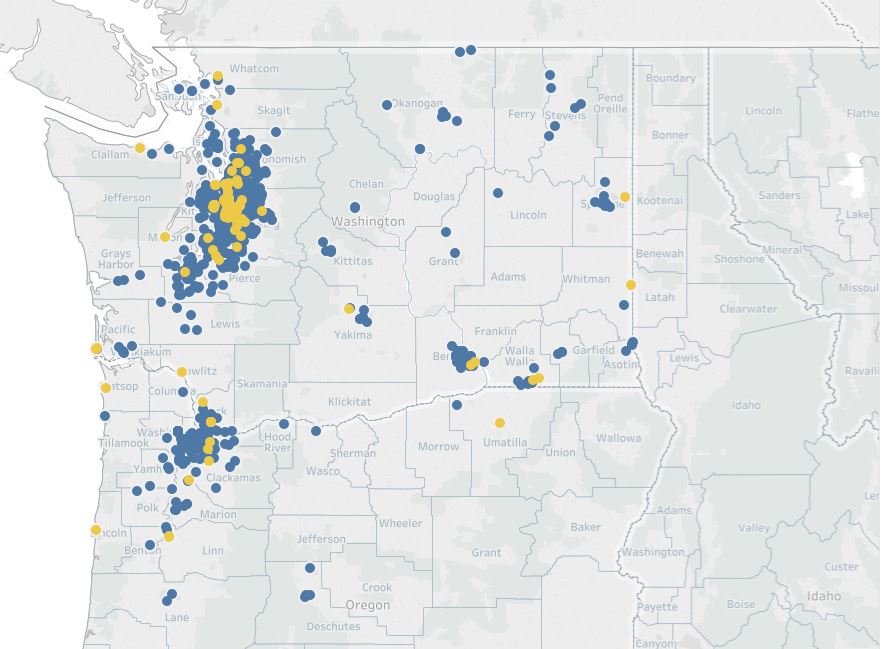 Project Map of Solar Installations in the Pacific Northwest