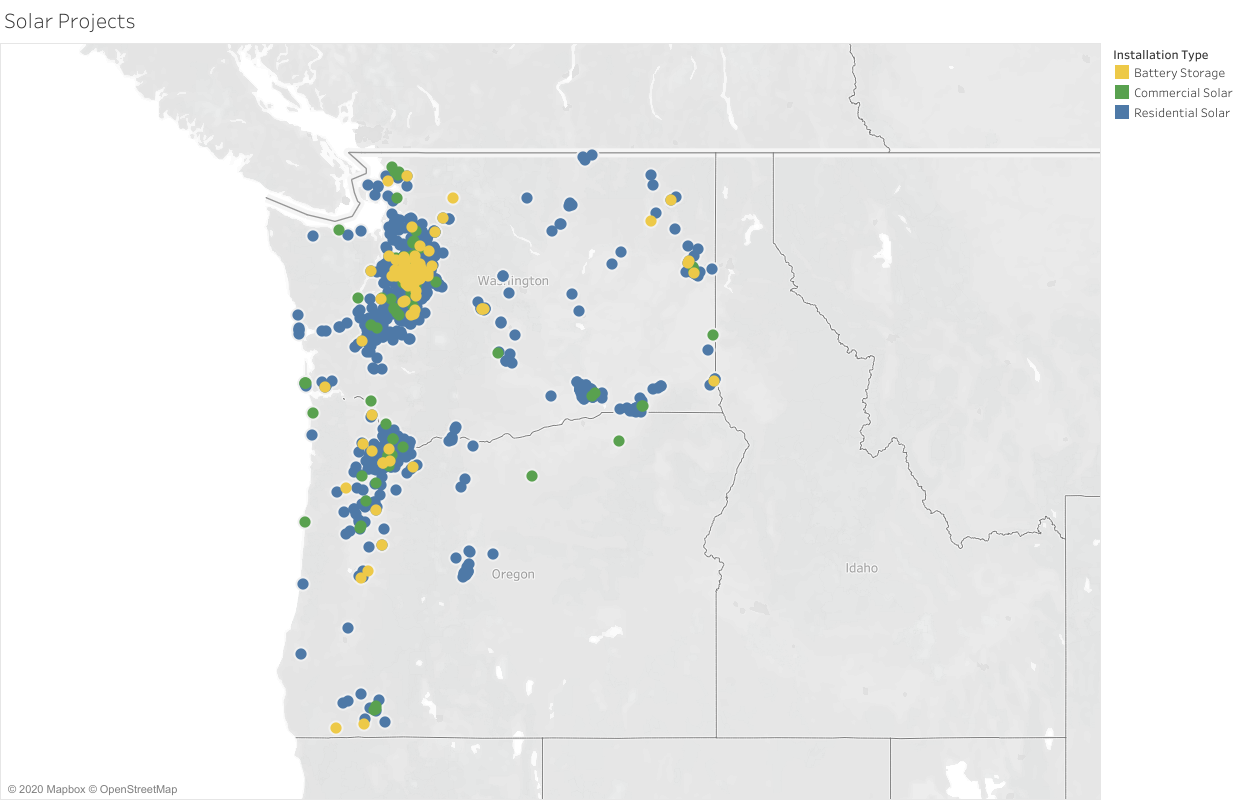 Project Map of Solar Installations in the Pacific Northwest