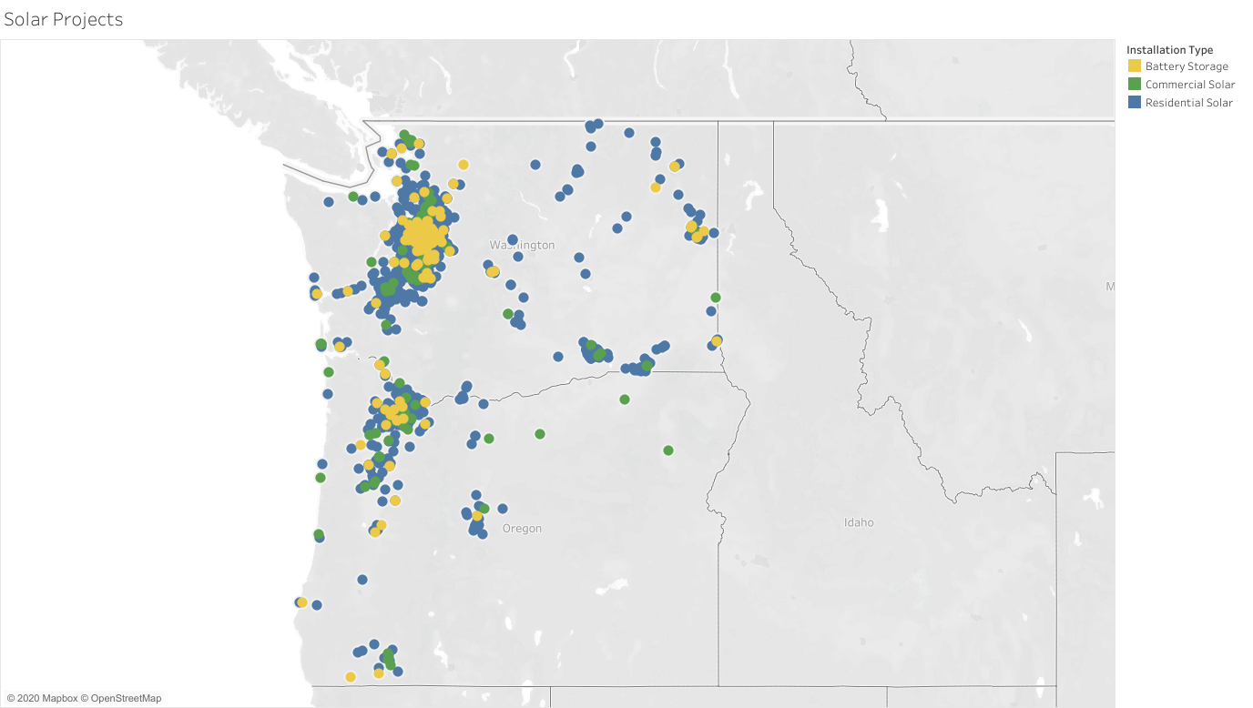 Project Map of Solar Installations in the Pacific Northwest